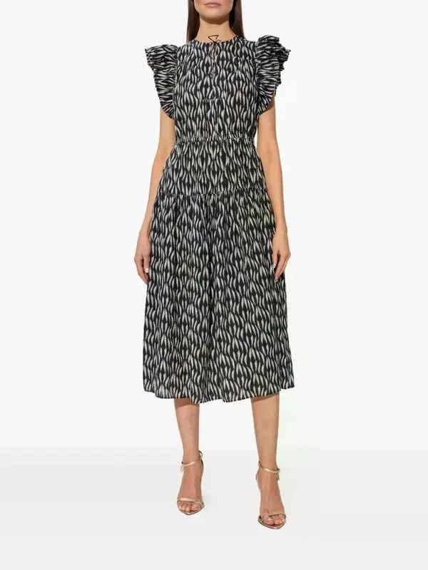 Ulla Johnson Kairi Ruffled Printed Midi Dress - Black