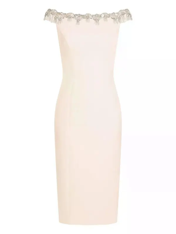 Jenny Packham Valorie Beaded Off-shoulder Midi Dress - Neutrals