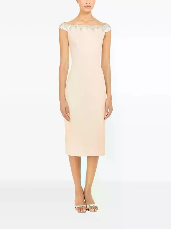 Jenny Packham Valorie Beaded Off-shoulder Midi Dress - Neutrals