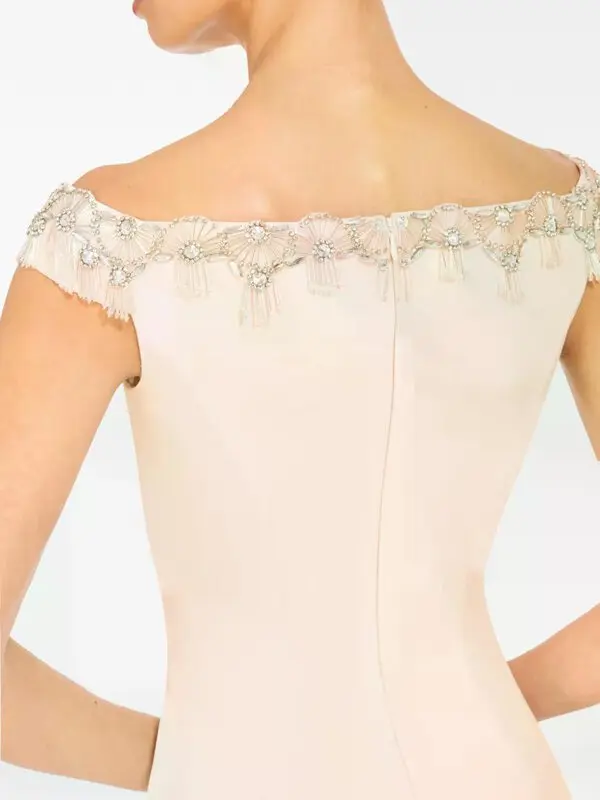 Jenny Packham Valorie Beaded Off-shoulder Midi Dress - Neutrals