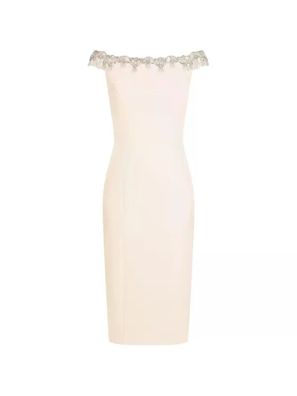 Jenny Packham Valorie Beaded Off-shoulder Midi Dress - Neutrals