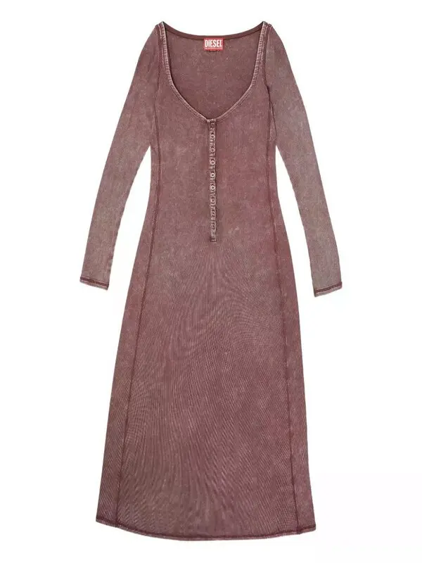 DIESEL® D-ley Midi Ribbed Buttoned Dress - Brown