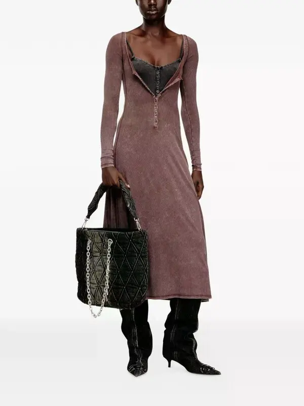 DIESEL® D-ley Midi Ribbed Buttoned Dress - Brown