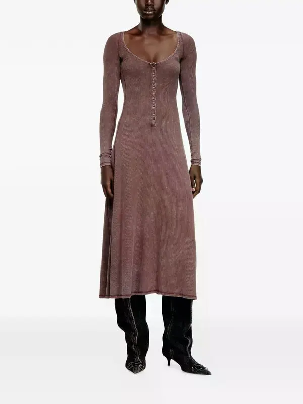 DIESEL® D-ley Midi Ribbed Buttoned Dress - Brown