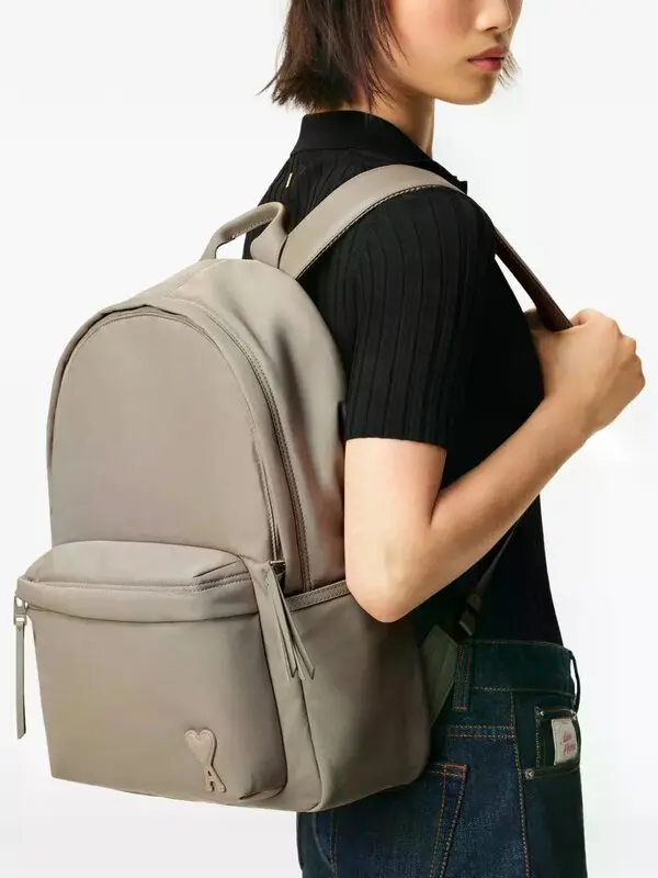 Ami Marcel Padded Logo-patch Backpack - Grey