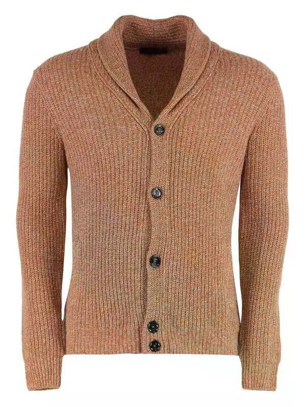 MOORER Shawl-collar Buttoned Cardigan