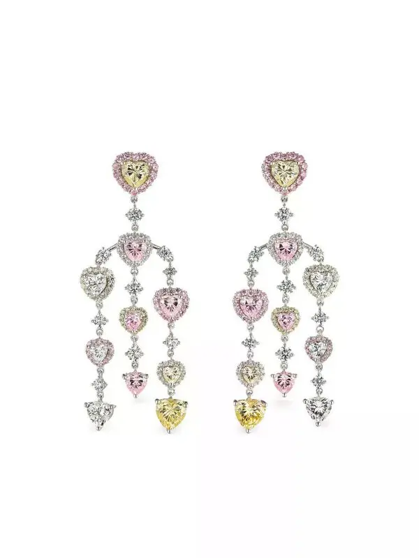 ANABELA CHAN 14k White Gold And Rhodium Vermeil Love Heart Diamond Earrings - Pink