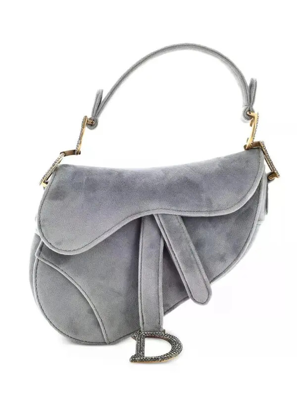 Dior Saddle Handbag Velvet With Crystals Mini Shoulder Bag - Blue