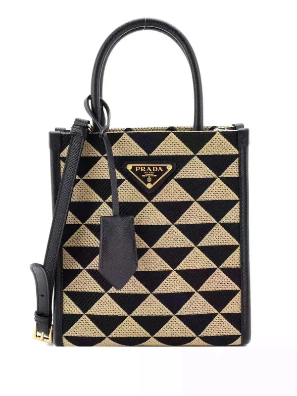 Prada Symbole Shopper Tote Jacquard Mini Crossbody Bag - Black