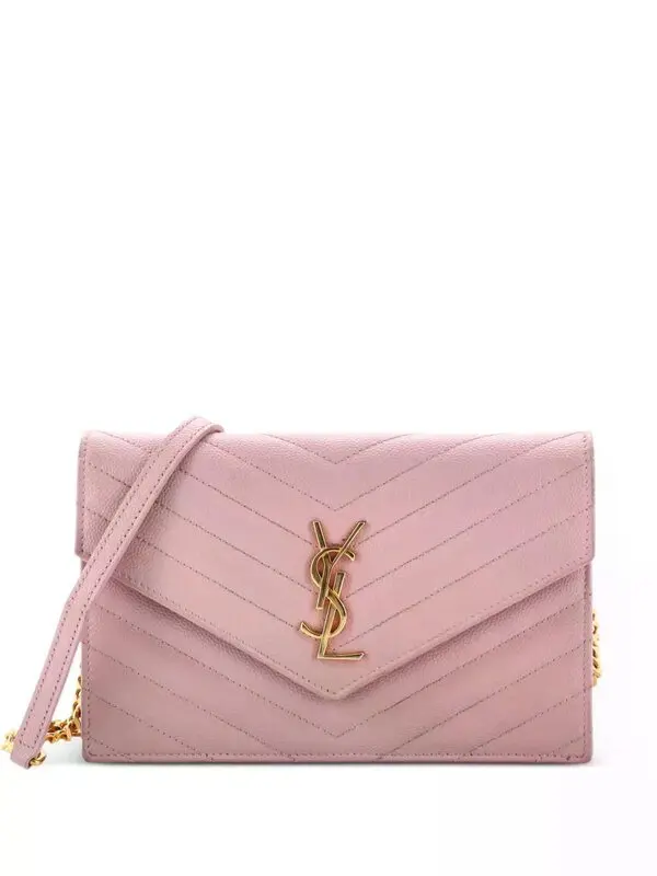 Saint Laurent Classic Monogram Wallet On Chain Matelasse Chevron Leather - Pink