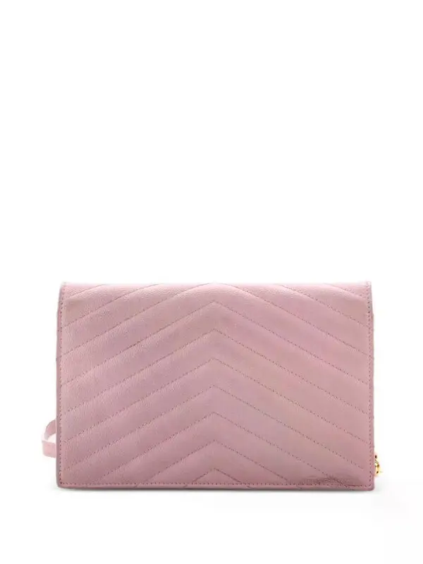 Saint Laurent Classic Monogram Wallet On Chain Matelasse Chevron Leather - Pink