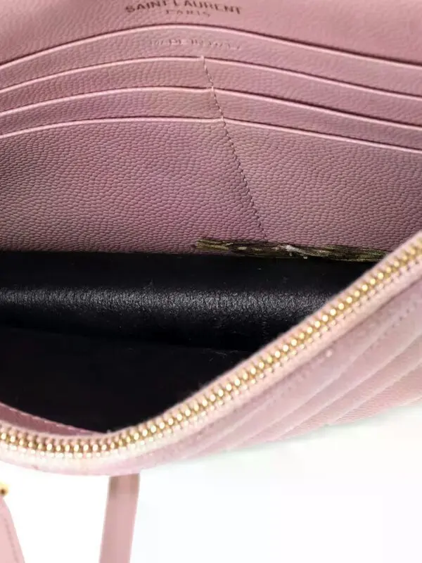 Saint Laurent Classic Monogram Wallet On Chain Matelasse Chevron Leather - Pink