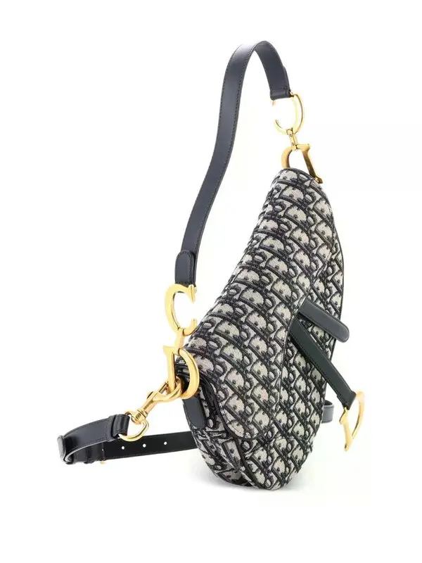 Dior Saddle Handbag With Strap Oblique Canvas Medium Shoulder Bag - Blue