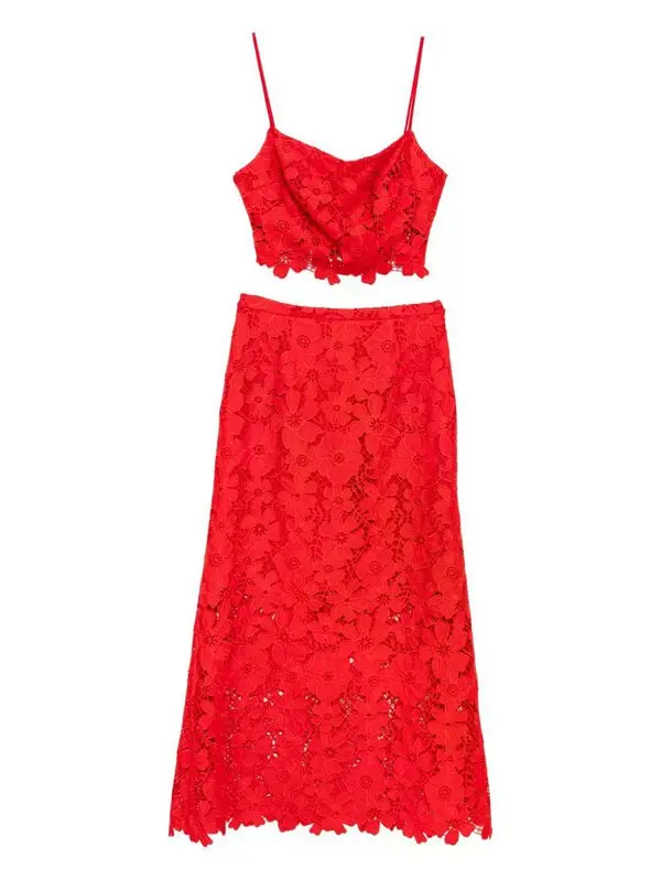BLAKLACE Floral-embroidered Skirt Set - Red