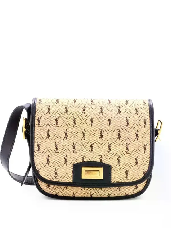 Saint Laurent Flap Satchel Monogram Canvas And Leather Crossbody Bag - Black