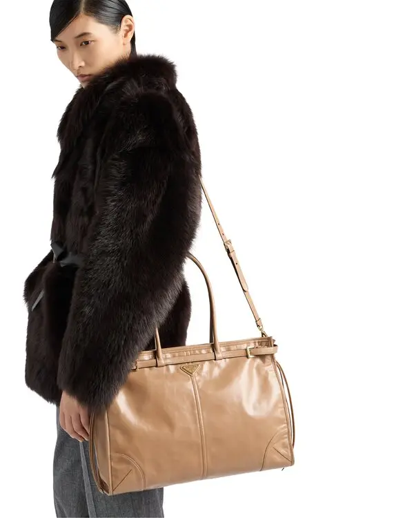 Prada Leather Tote Bag - Cameo