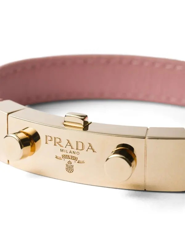 Prada Saffiano Leather Bracelet With Push-button Clasp - Peach