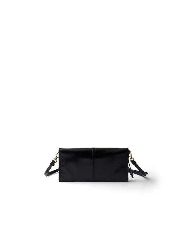 Prada Leather Wallet With Shoulder Strap - Black