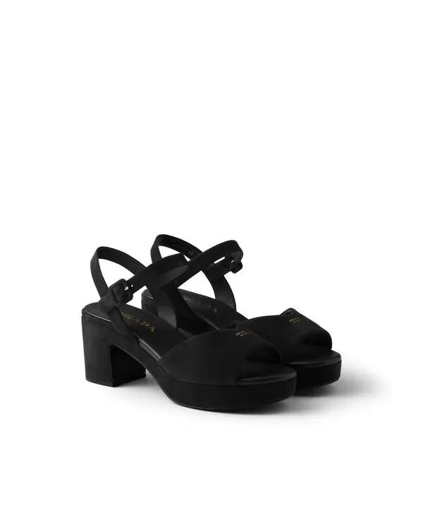 Prada Padded Suede Platform Sandals - Black