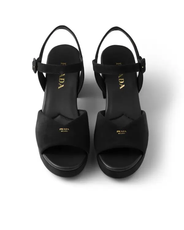 Prada Padded Suede Platform Sandals - Black