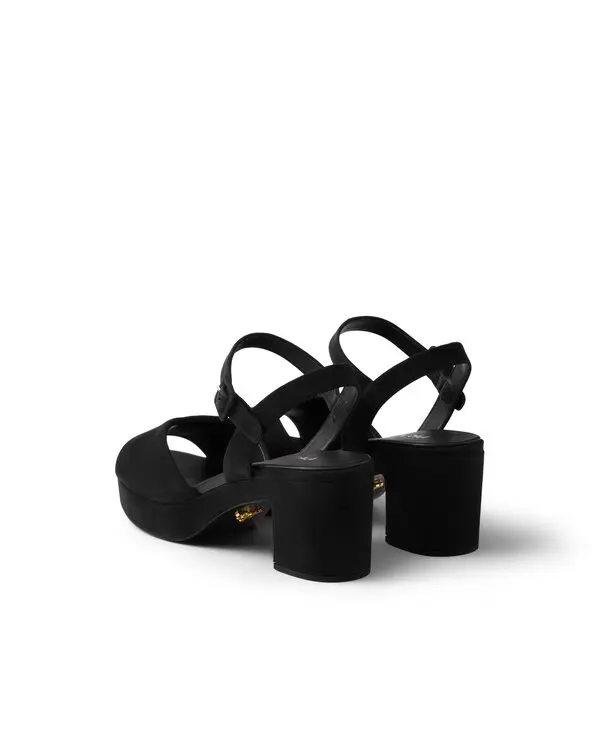 Prada Padded Suede Platform Sandals - Black