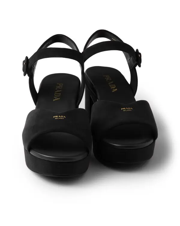 Prada Padded Suede Platform Sandals - Black