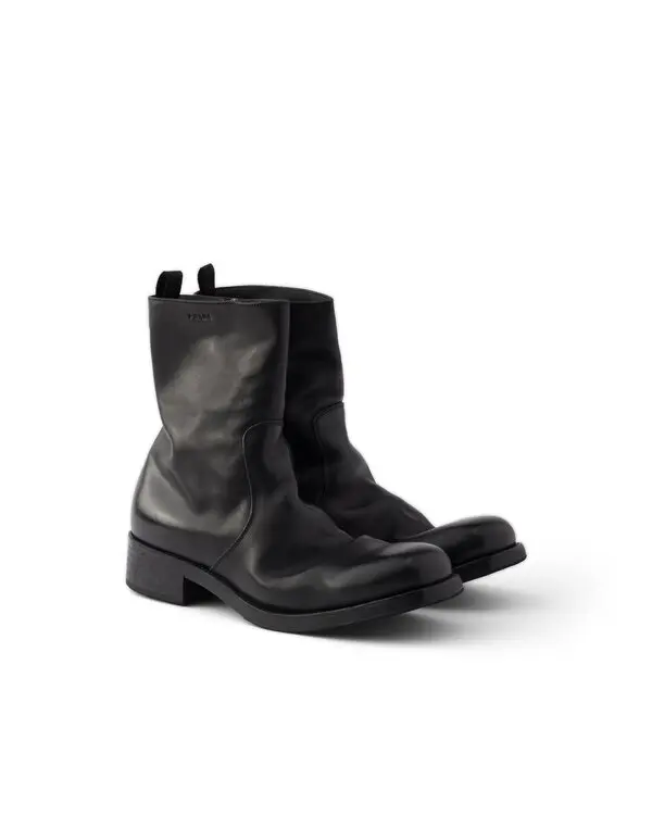Prada Leather Zip Up Boots
