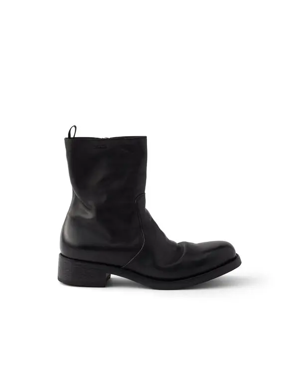 Prada Leather Zip Up Boots