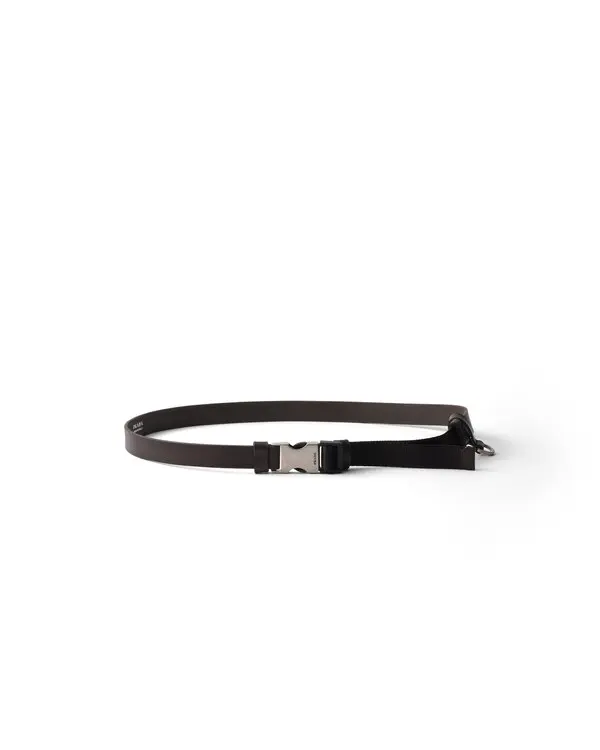 Prada Leather And Woven Nylon Tape Belt - Coffee