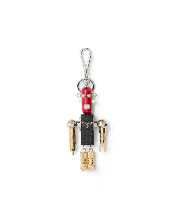 Prada Robot Saffiano Leather Key Ring Charm - Black