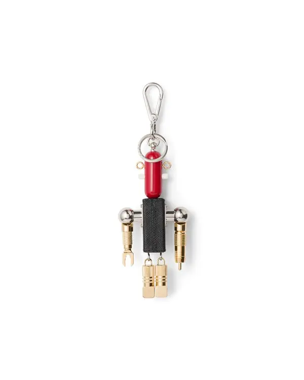 Prada Robot Saffiano Leather Key Ring Charm - Black
