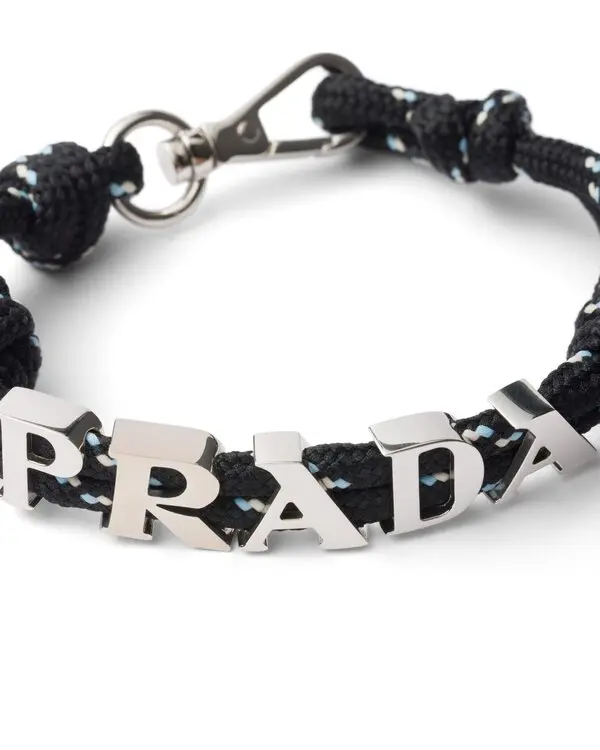 Prada Cord Bracelet With Metal Lettering Logo