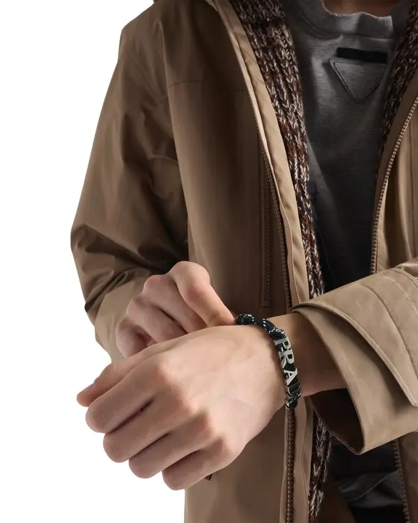 Prada Cord Bracelet With Metal Lettering Logo
