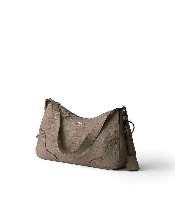 Prada Aimèe Large Leather Shoulder Bag - Clay Grey
