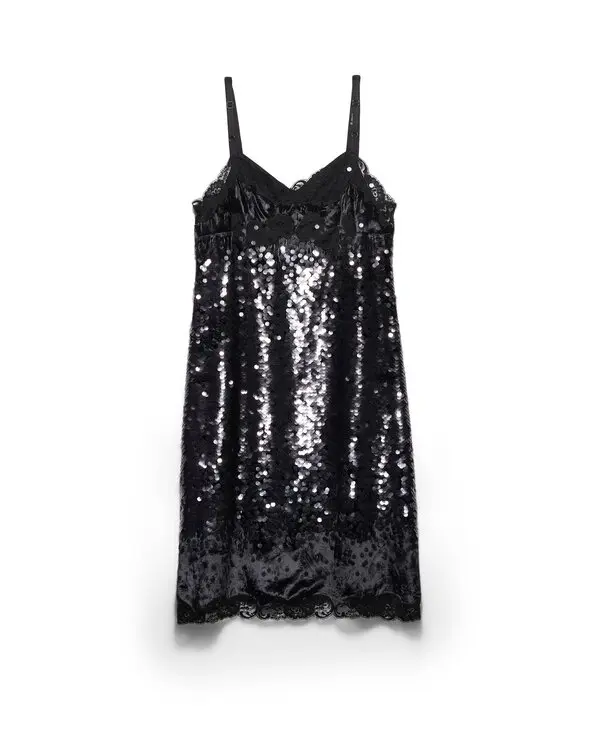 Prada Embroidered Velvet Dress With Sequins And Lace - Black