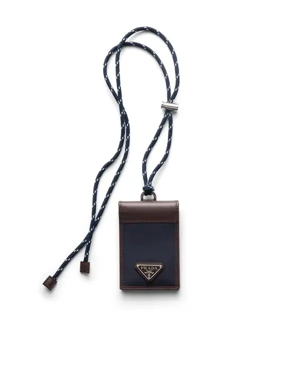 Prada Speedrock Re-nylon And Leather Card Holder With Strap - Navy