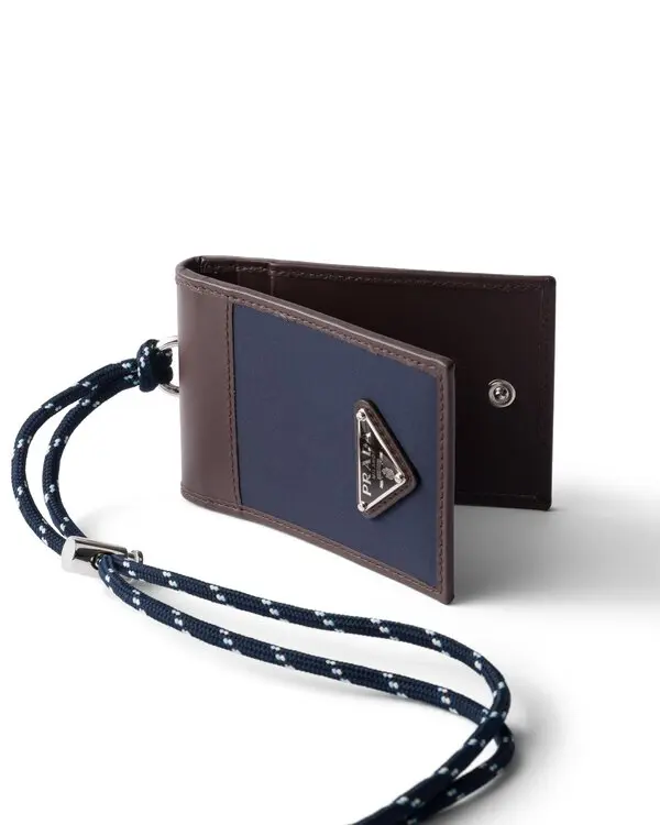 Prada Speedrock Re-nylon And Leather Card Holder With Strap - Navy