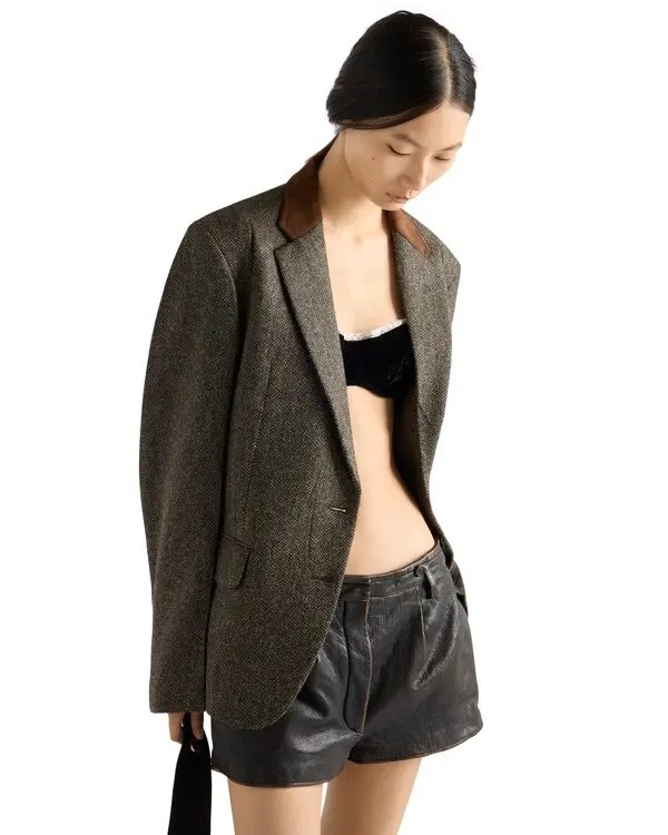 Prada Single-breasted Shetland Wool Chevron Jacket - Ebony