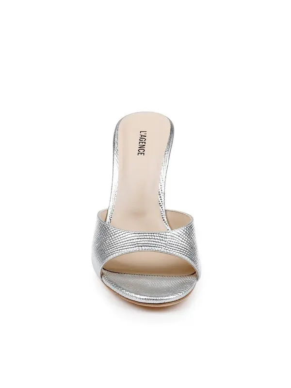 L'Agence Avery Leather Open-toe Mule - Silver Lizard