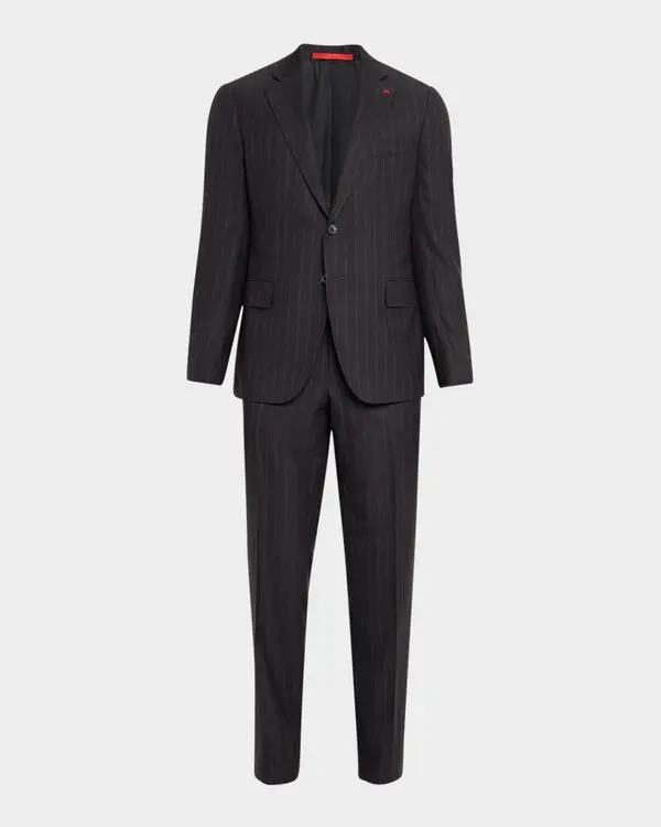 Isaia Wool Pinstripe Slim Two-piece Suit - Gray