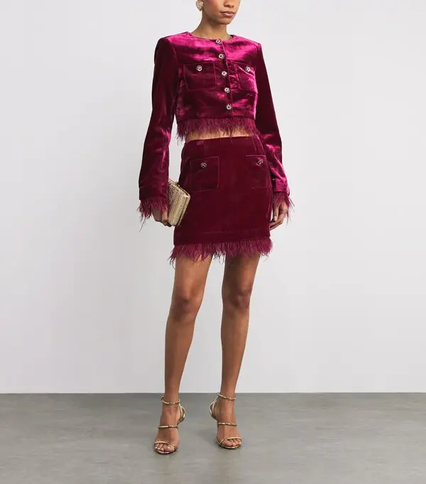 Cinq À Sept Velvet Evelina Feather-trimmed Jacket