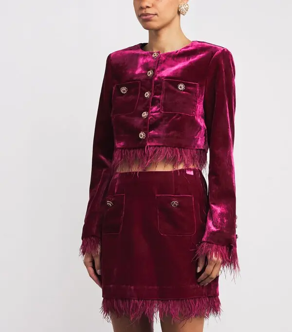 Cinq À Sept Velvet Evelina Feather-trimmed Jacket