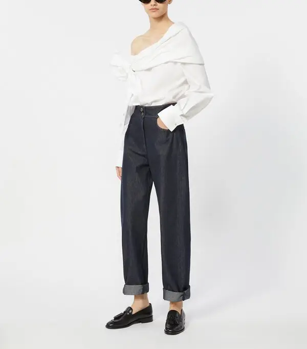 Max Mara Cotton Asymmetrical Bow Blouse