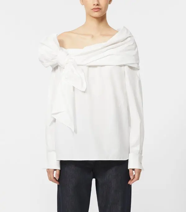 Max Mara Cotton Asymmetrical Bow Blouse