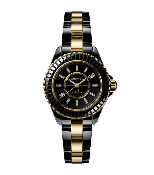 Chanel Yellow Gold, Ceramic And Diamond J12 Calibre 12.2 Watch - Black