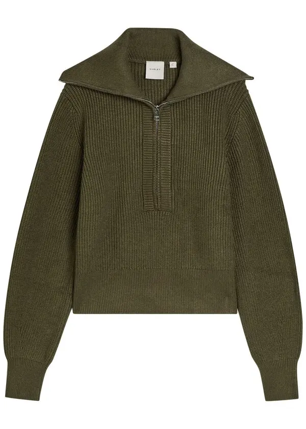 Varley Ribbed Half-zip Knit Sweatshirt - Olive
