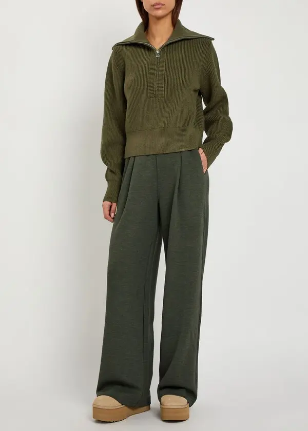 Varley Ribbed Half-zip Knit Sweatshirt - Olive