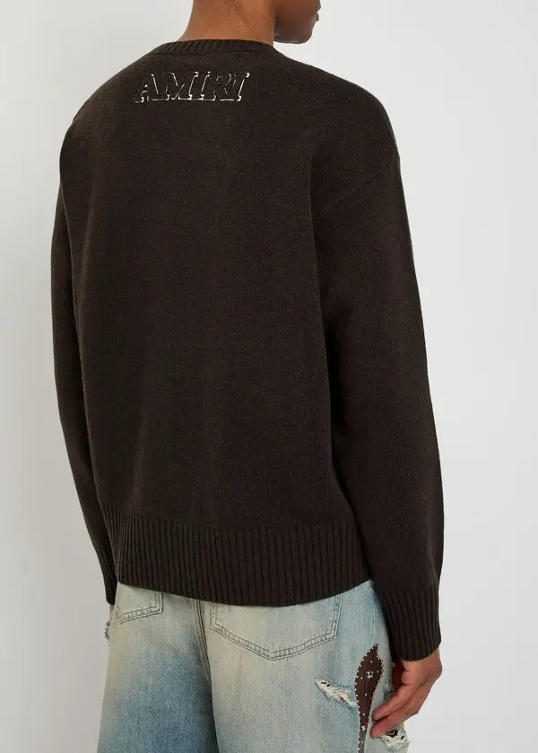 Amiri Logo-appliquéd Wool Jumper - Dark Brown