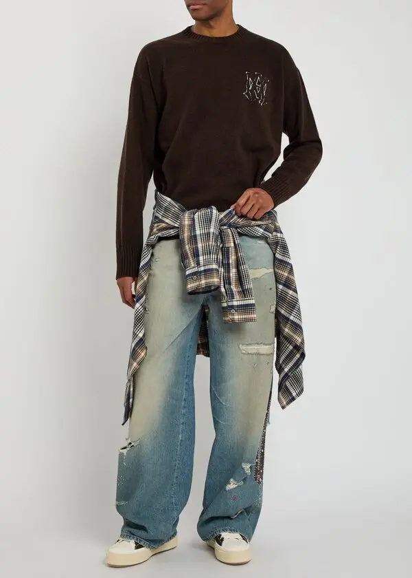 Amiri Logo-appliquéd Wool Jumper - Dark Brown