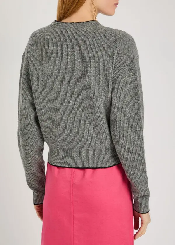 Chloé Logo Embroidered Wool And Cashmere-blend Jumper - Grey